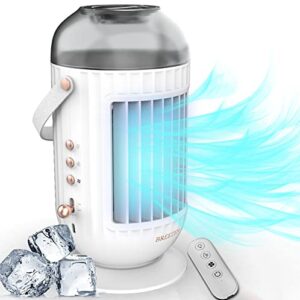 portable air conditioner fan- breezen 3 speed personal evaporative air cooler with remote controller and 3 colours led night light- quiet air humidifier leakproof misting fan for home, desk, office, bedroom, car and camping tent.