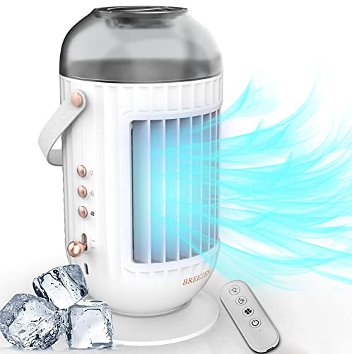 Portable Air Conditioner Fan- BREEZEN 3 Speed Personal Evaporative Air Cooler with Remote Controller and 3 Colours LED Night Light- Quiet Air Humidifier Leakproof Misting Fan for Home, Desk, Office, Bedroom, Car and Camping Tent.