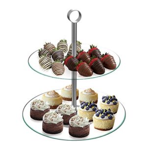 chef buddy dessert tower, 2-tier round glass display stand