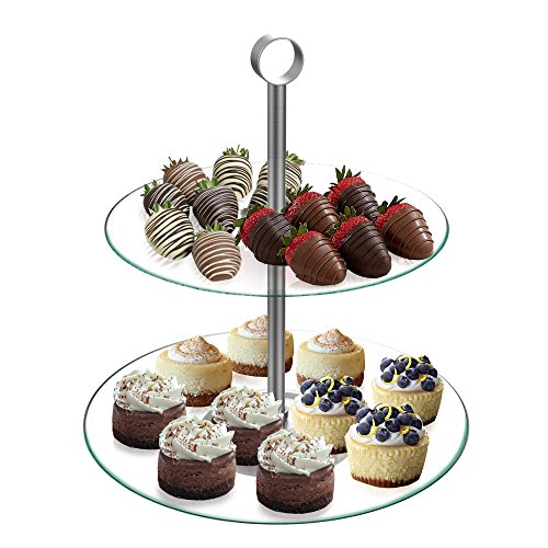 Chef Buddy Dessert Tower, 2-Tier Round Glass Display Stand