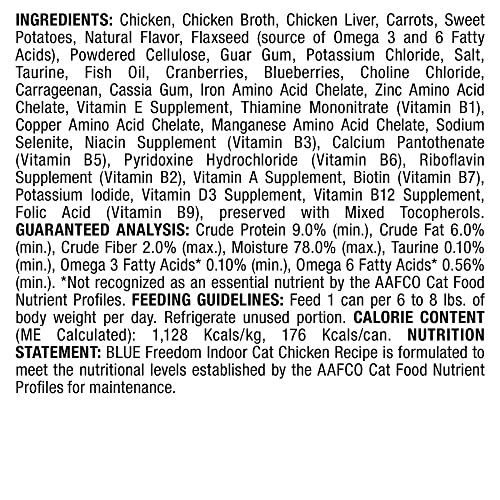 Blue Buffalo Freedom Grain Free Natural Adult Pate Wet Cat Food, Indoor Chicken 5.5-oz cans (Pack of 24)