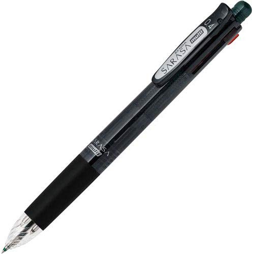 ZEBRA Multi Function Sarasa 4 Plus S Black/Red/Blue/Green Ink 0.4mm Ballpoint Pen, 0.5mm Mechanical Pencil, Black Body (J4SAS11-BK)