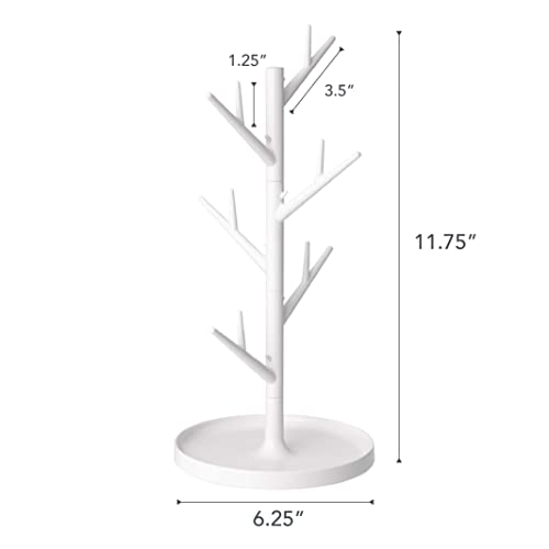 YAMAZAKI home Branch Glass Stand-Tree Holder Cup Organizer, 13.40 x 6.30 x 6.30 inches, White