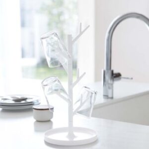 YAMAZAKI home Branch Glass Stand-Tree Holder Cup Organizer, 13.40 x 6.30 x 6.30 inches, White