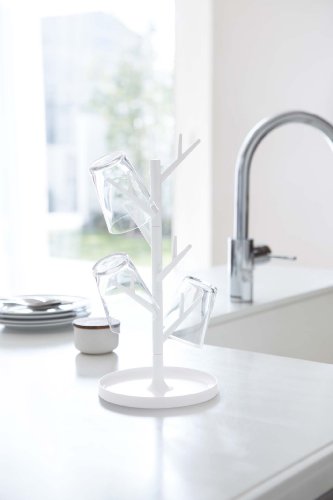 YAMAZAKI home Branch Glass Stand-Tree Holder Cup Organizer, 13.40 x 6.30 x 6.30 inches, White