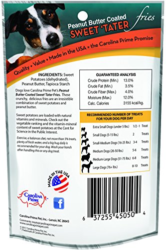 Carolina Prime Pet 45051 Peanut Butter Coated Sweet Tater Fries Treat For Dogs ( 1 Pouch), One Size