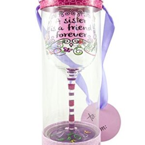 TOP SHELF TS-5061A “A Sister is a Friend Forever” Wine Glass – Hand-painted – Gift Ideas for Her Multicolor, 15oz