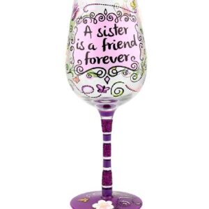 TOP SHELF TS-5061A “A Sister is a Friend Forever” Wine Glass – Hand-painted – Gift Ideas for Her Multicolor, 15oz