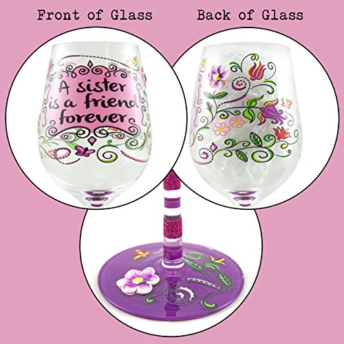 TOP SHELF TS-5061A “A Sister is a Friend Forever” Wine Glass – Hand-painted – Gift Ideas for Her Multicolor, 15oz