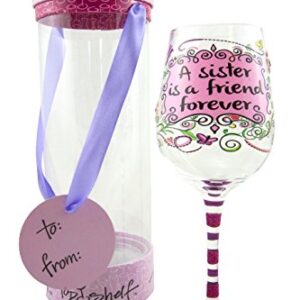 TOP SHELF TS-5061A “A Sister is a Friend Forever” Wine Glass – Hand-painted – Gift Ideas for Her Multicolor, 15oz