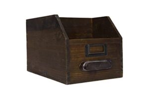 creative co-op vintage wood filing box with 2 compartments, handle, and label holder, brown