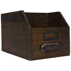 Creative Co-Op Vintage Wood Filing Box with 2 Compartments, Handle, and Label Holder, Brown