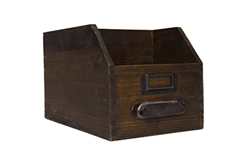 Creative Co-Op Vintage Wood Filing Box with 2 Compartments, Handle, and Label Holder, Brown