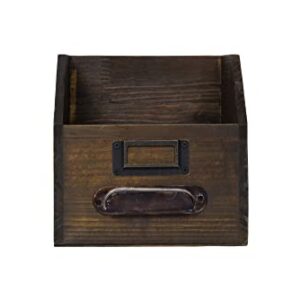 Creative Co-Op Vintage Wood Filing Box with 2 Compartments, Handle, and Label Holder, Brown