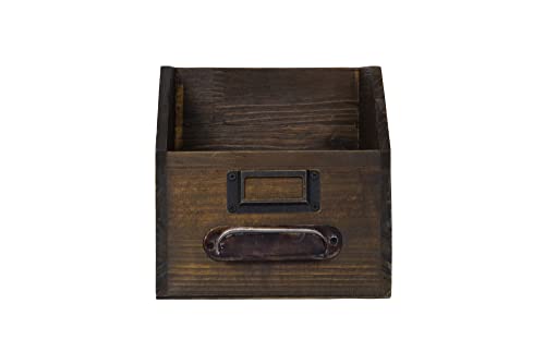 Creative Co-Op Vintage Wood Filing Box with 2 Compartments, Handle, and Label Holder, Brown