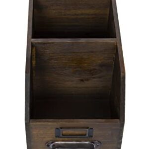 Creative Co-Op Vintage Wood Filing Box with 2 Compartments, Handle, and Label Holder, Brown