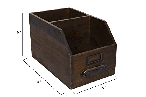 Creative Co-Op Vintage Wood Filing Box with 2 Compartments, Handle, and Label Holder, Brown