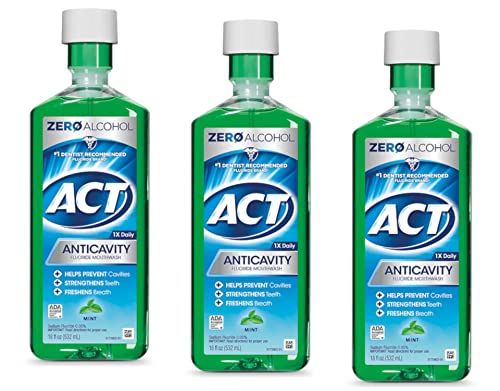 ACT Anticavity Fluoride Mouthwash, Mint, Alcohol Free, 18-Ounce Bottle (Pack of 3)