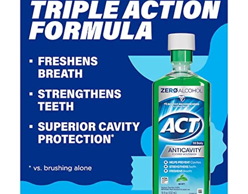 ACT Anticavity Fluoride Mouthwash, Mint, Alcohol Free, 18-Ounce Bottle (Pack of 3)