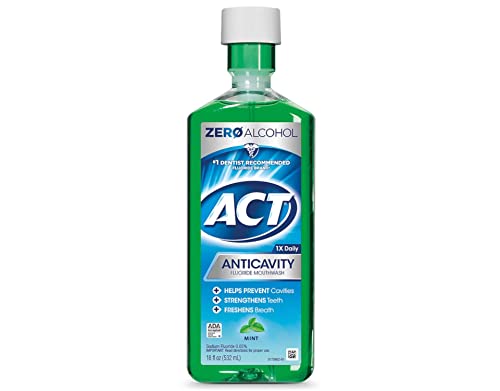 ACT Anticavity Fluoride Mouthwash, Mint, Alcohol Free, 18-Ounce Bottle (Pack of 3)