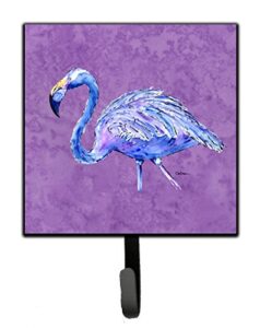 caroline's treasures 8874sh4 flamingo on purple leash or key holder, wall hooks, key hooks holder, coat rack wall mount, coat hooks, hooks for hanging keys, towels, aprons, leashes,