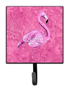 caroline's treasures 8875sh4 flamingo on pink leash or key holder, wall hooks, key hooks holder, coat rack wall mount, coat hooks, hooks for hanging keys, towels, aprons, leashes,