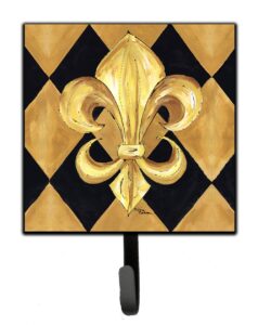 caroline's treasures 8125sh4 black and gold fleur de lis new orleans leash or key holder, wall hooks, key hooks holder, coat rack wall mount, coat hooks, hooks for hanging keys, towels, aprons, leashe