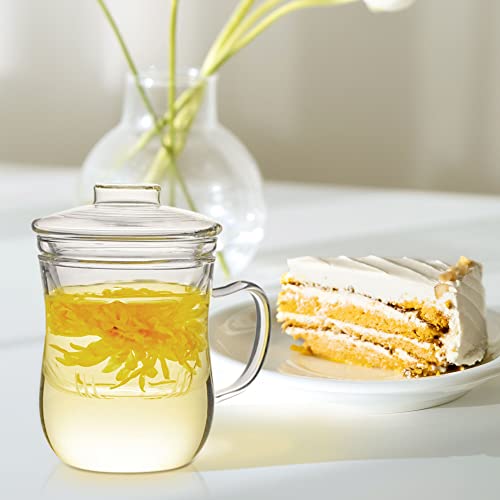 Kendal Tea Cup with Infuser and Lid, Clear Glass Mug 10 oz 300ml