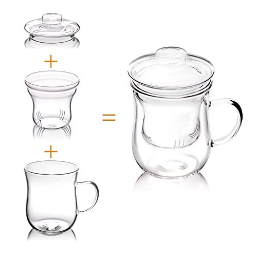 Kendal Tea Cup with Infuser and Lid, Clear Glass Mug 10 oz 300ml