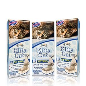 alfapet kitty cat pan disposable, sifting liners- 10-pack + 1 transfer liner-for large, x-large, giant, extra-giant size litter boxes-included rubber band for firm, easy fit - pack of 3