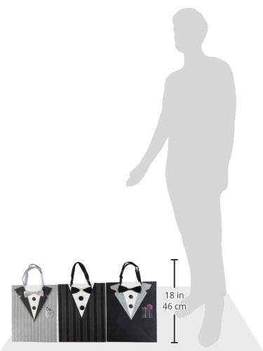 MyGift Decorative Gift Bags and Tissue with Tuxedo Design for Groomsmen, Birthday, Anniversary, Set of 3