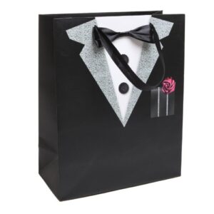 MyGift Decorative Gift Bags and Tissue with Tuxedo Design for Groomsmen, Birthday, Anniversary, Set of 3