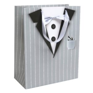 MyGift Decorative Gift Bags and Tissue with Tuxedo Design for Groomsmen, Birthday, Anniversary, Set of 3