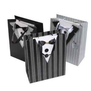 MyGift Decorative Gift Bags and Tissue with Tuxedo Design for Groomsmen, Birthday, Anniversary, Set of 3