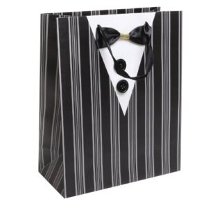 MyGift Decorative Gift Bags and Tissue with Tuxedo Design for Groomsmen, Birthday, Anniversary, Set of 3