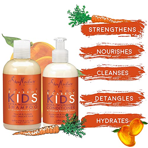 Shea Moisture Mango & Carrot Kids, Extra-Nourishing, Shampoo and Conditioner Set, Orange Blossom Extract, Dry, Delicate Hair, Vitamin B-5 & Vitamin E, 8 Fl Oz Ea