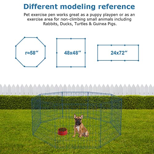 BestPet Dog Playpen Metal Wire Playpen Dog Pen 8 Panel Indoor Outdoor Metal Protable Folding Animal Exercise Dog Fence 24 Inch,Blue