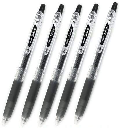 Pilot Juice Retractable Premium Gel Ink Roller Ball Pens, Ultra Fine Point,-0.38mm- Black Ink,-Value Set of 5