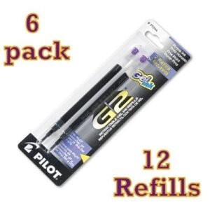 pilot g2 gel ink refill, for rolling ball pens, fine point, purple ink (6 packs of 2 refills each)