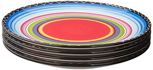 Certified International Tequila Sunrise Dinner Plate, 11-Inch, Assorted Designs, Set of 4, black