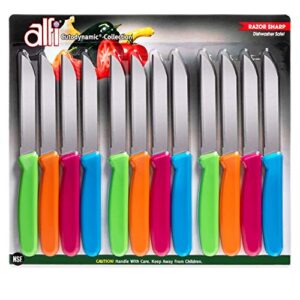 alfi all-purpose knives aerospace precision pointed tip - home and kitchen supplies - serrated steak knives set | made in usa (multi-color, 12 pack)