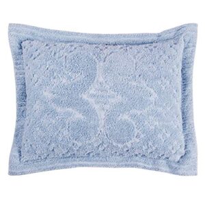 better trends ashton collection chenille sham ultra-soft 100% cotton with medallion design, standard, blue