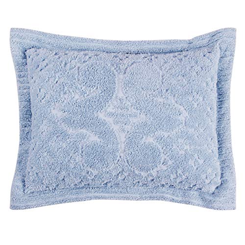 Better Trends Ashton Collection Chenille Sham Ultra-Soft 100% Cotton with Medallion Design, Standard, Blue