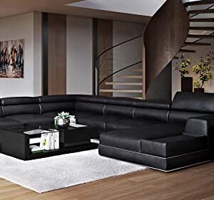 Zuri Furniture Wynn Black Leather Sectional Sofa with Adjustable Headrests - Right Chaise