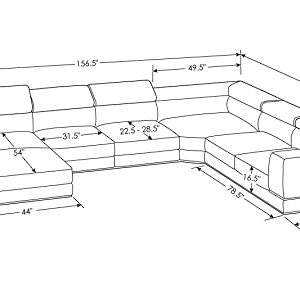 Zuri Furniture Wynn Black Leather Sectional Sofa with Adjustable Headrests - Right Chaise