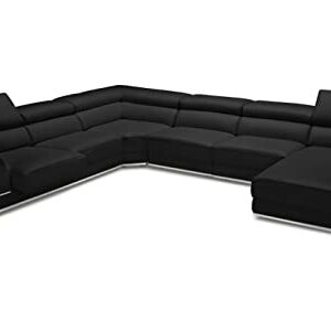 Zuri Furniture Wynn Black Leather Sectional Sofa with Adjustable Headrests - Right Chaise