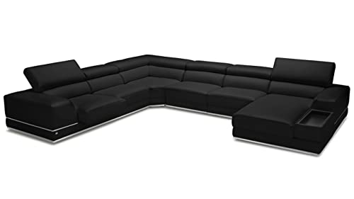 Zuri Furniture Wynn Black Leather Sectional Sofa with Adjustable Headrests - Right Chaise