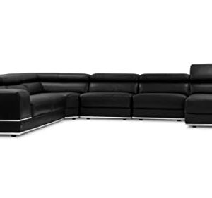 Zuri Furniture Wynn Black Leather Sectional Sofa with Adjustable Headrests - Right Chaise