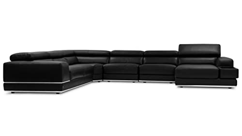 Zuri Furniture Wynn Black Leather Sectional Sofa with Adjustable Headrests - Right Chaise