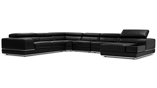 Zuri Furniture Wynn Black Leather Sectional Sofa with Adjustable Headrests - Right Chaise